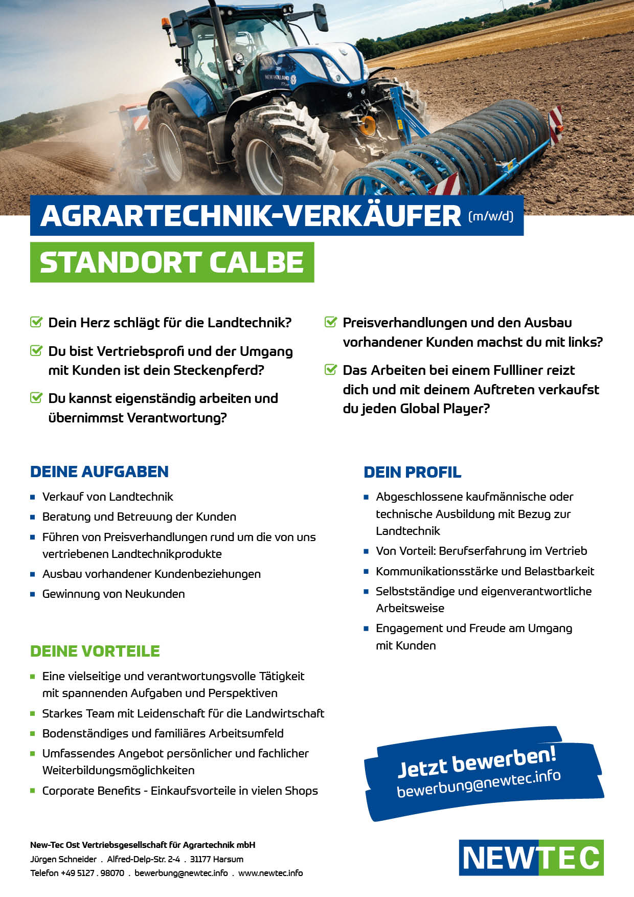 Verkäufer für Agrar- und Landtechnik (m/w/d) – NEWTEC | Der Service macht den Unterschied
